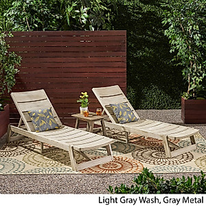 GDFStudio Outdoor Acacia Wood Chaise 3 Piece Lounge Set