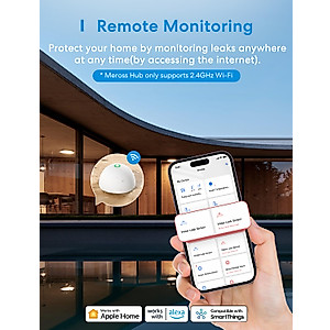 meross Smart Water Leak Detector, WiFi Water Sensor Support Apple HomeKit, SmartThings, IP67 Waterproof with App Alerts, Audio Alarm, 100M Range for Home Basement Kitchen (Meross Hub Included)