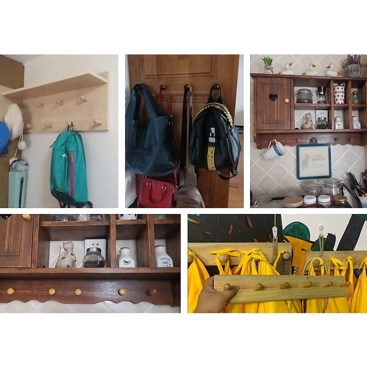 MroMax Natural Wooden Coat Hooks Wall Mounted -Vintage Single Organizer Hangers，Handmade Craft Hat Rack Pack of 20pcs