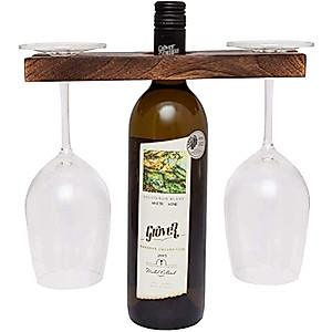 S.B Arts Wooden Wine Bottle & Glass Holder Handmade Antique Wood Stand for Wine for Two Glasses & Bottle Beautifully Handcrafted Antique Look Traditionally Handcrafted