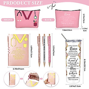 Domensi 6 Pcs Nurse Week Appreciation Gifts for Women Medical Nursing Assistant 20 oz Marble Sign Tumbler Makeup Bag Notepad with Ballpoint Pen for Graduation Nursing Student(Pink)