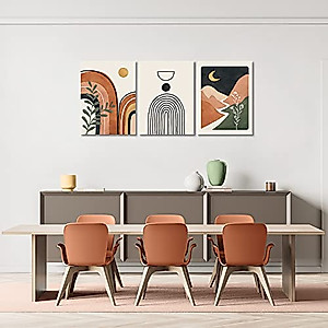 Minimalist Boho Wall Art Set of 3, Abstract Wall Art Mid-Century Modern Art Print, Neutral Geometric Canvas Artwork Posters for Living Room, Bedroom, Bathroom, Gallery, Boho Room Decor 12"x16", Framed