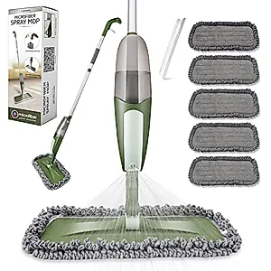 Microfiber Spray Mop for Floor Cleaning, Microfiber Wet Spray Mop with 550ML Water Bottle and 5 Pcs Reusable Pads, Dry Wet Kitchen Mop for Hardwood Laminate Tile Ceramic Surface, 1 Free Scaper