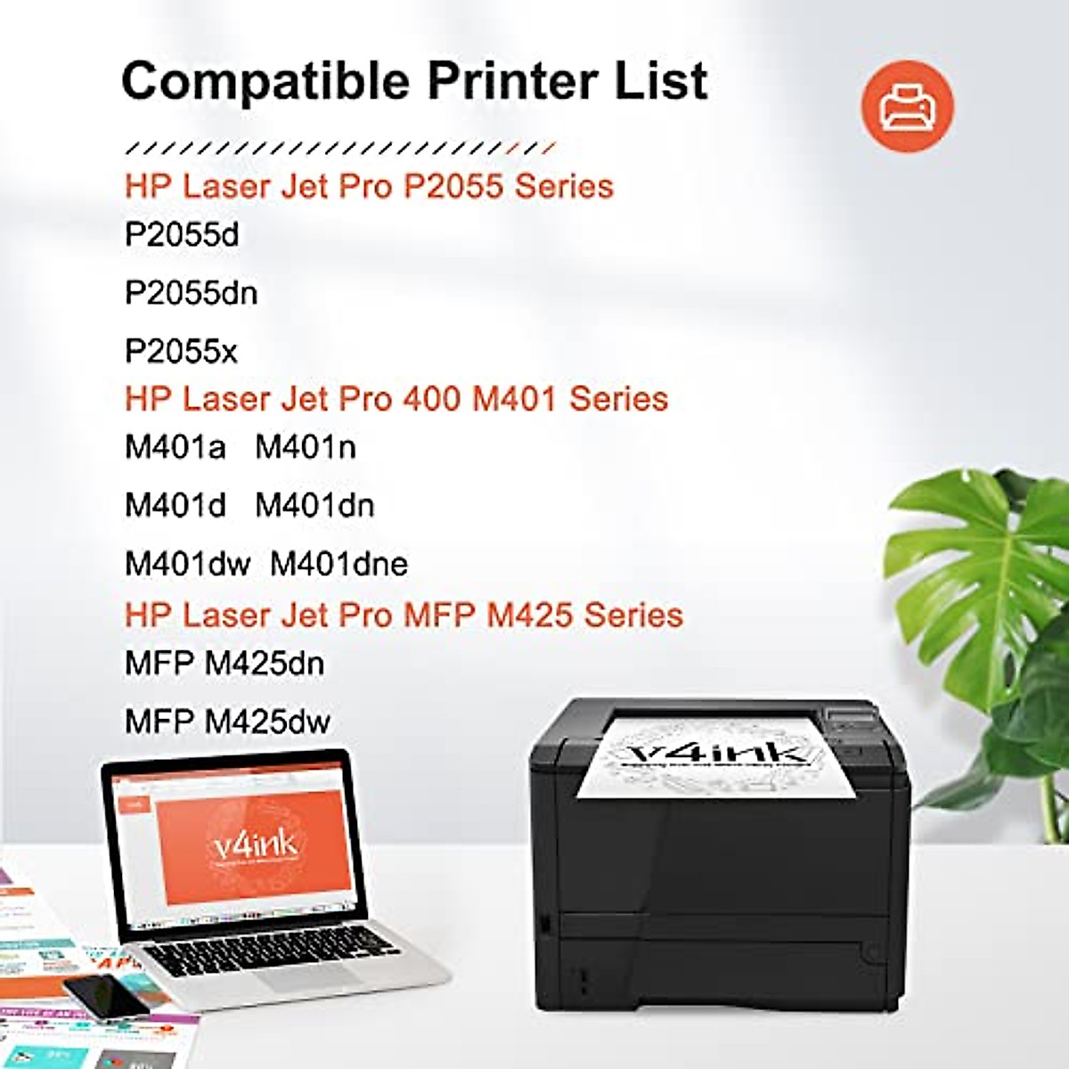 v4ink 4PK Compatible Toner Cartridge Replacement for HP 80X CF280X 80A CF280A Toner Ink High Yield for HP Pro 400 M401 M401a M401d M401dn M401dne M401dw M401n MFP M425dn M425dw Printer