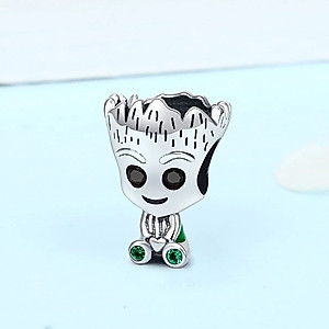 925 Sterling Silver Pendant Charm Bead For Pandora & Similar Charm Bracelets or Necklaces (Cute Groot Cartoon)