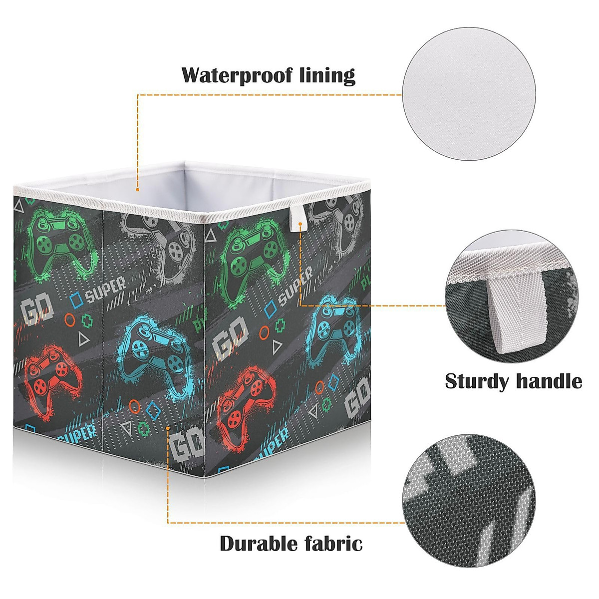 QUGRL Grunge Gamepad Storage Bins Organizer Video Joystick Foldable Clothes Storage Basket Box for Shelves Closet Cabinet Office Dorm Bedroom 15.75 x 10.63 x 6.96 in
