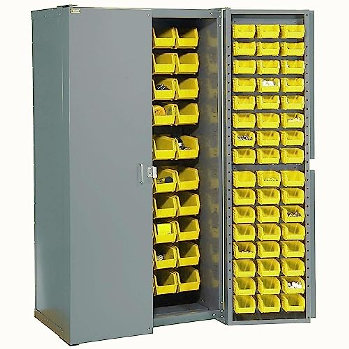 Global Industrial Bin Cabinet with 156 Yellow Bins, 38x24x72, Assembled