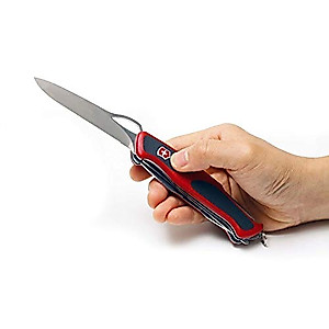 Victorinox Ranger 78 M Grip Swiss Army Knife, 12 Function Swiss Made Pocket Knife with Large Lock Blade, Tweezers and Wood Saw – Red/Black