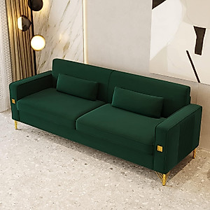 Goohome Tufted Couch, Chesterfield Velvet Upholstered 3-Seater Comfy Sofa, Living Room Furniture Sets W/Solid Wood Frame and Gold Legs, Fit for Bedroom, Apartment