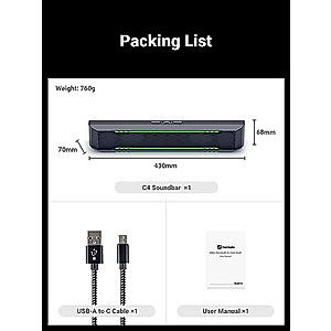 Fosi Audio C4 Computer Speakers, PC RGB Gaming Sound Bar Bluetooth Speaker for Desktop Monitor, Laptop, Console, Portable Wireless Soundbar with Rhythmic Lighting and Bass
