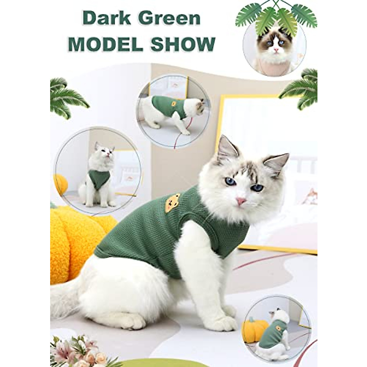Cat Clothes, KISOLD Pet Cat Clothes Chic Bear Casual T-Shirt Apparel for Cat Kitten Puppy for Spring and Summer, Green, M