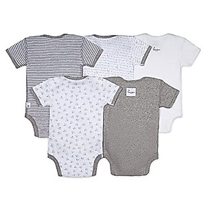Burt's Bees Baby Unisex Baby Bodysuits, 5-pack Short & Long Sleeve One-pieces, 100% Organic Cotton infant and toddler rompers, Heather Grey Prints, 3-6 Months US