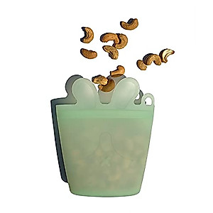 Reusable Snack Bag for Kids. Easy, Quick, Fun Snacks on the Go. Food Grade Silicone, Dishwasher-Safe, Eco-Friendly, Non-Toxic, Strong Seal. Great for Travel, School or Home.  (Semi-Transparent Green)