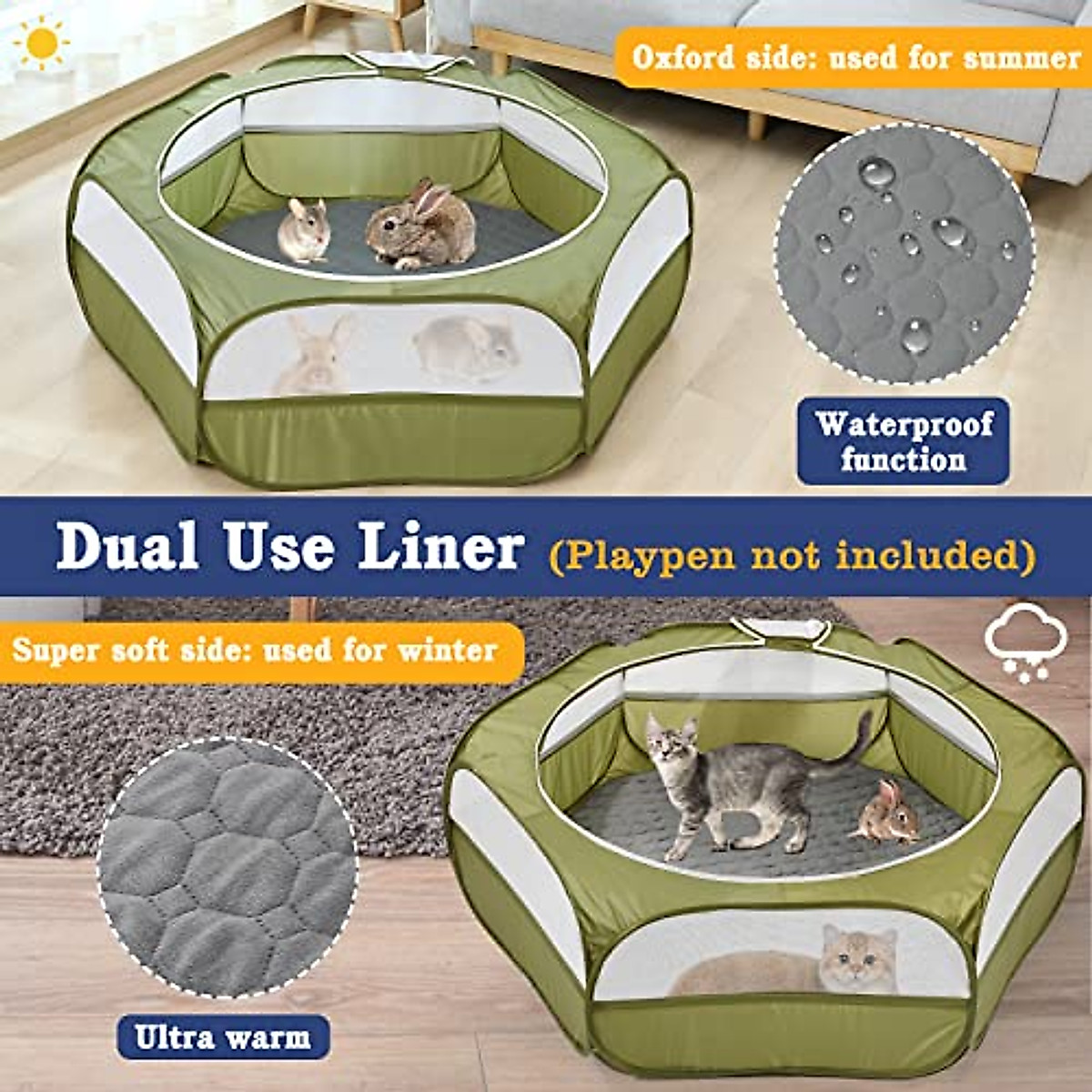 Pawaboo Hexagon Washable Liner for Small Animals, Portable Reusable Guinea Pig Playpen Pad Hamster Cage Pee Pad, Super Absorbent Portable Waterproof Mat for Rabbit, Chinchilla, 【Playpen not Included】