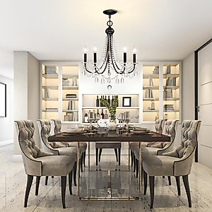 Giiland Farmhouse Crystal Chandelier for Living Room, Rustic Industrial Pendant Lighting for Bedroom, Vintage Candle Chandelier Dining Room