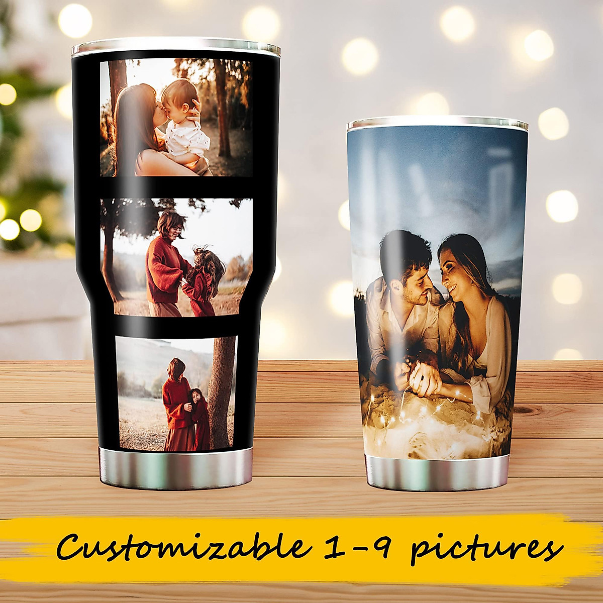 YESCUSTOM Personalized 30oz Photo Coffee Mugs Double-Side Print Custom 1-9 Photos Stainless Steel Tumblers Double Wall Vacuum Insulated Travel for Men Women Office Funny Cup Gifts for Her Him