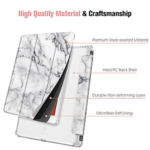 Fintie Case with Pencil Holder for iPad 9th / 8th / 7th Generation (2021/2020/2019) 10.2 Inch - Slim Shell Hard Case with Translucent Frosted Stand Back Cover, Auto Sleep/Wake, Marble White