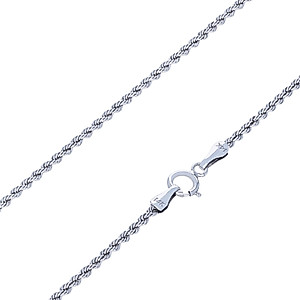 Nuragold 14k White Gold Dainty 1.5mm Rope Chain Diamond Cut Womens Mens Pendant Necklace, 14" 16" 18" 20" 22" 24" 26"