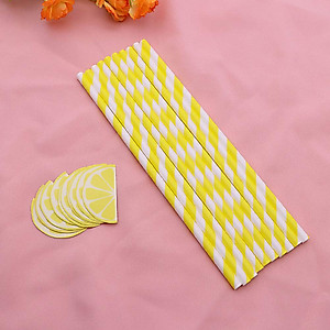 Cabilock Delicate 30pcs Hawaii Lemon Party Straws Fruit Paper Straws Party Supplies for Drinking