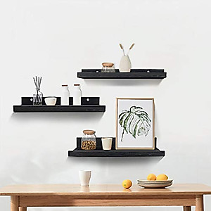 24 Inch Black Wall Mounted Floating Shelves Set of 3, Picture Shelving Ledge for Kitchen, Living Room, Bedroom, Office