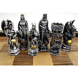 King Arthur Sir Lancelot Gold and Silver Medieval Times Camelot Chess Men Set- NO Board
