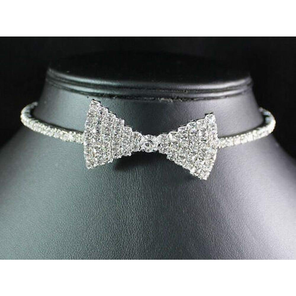 Janefashions Bow Tie Clear White Austrian Rhinestone Crystal Necklace Choker Party Gold Tone Silver Tone B1626 (Silver Tone)