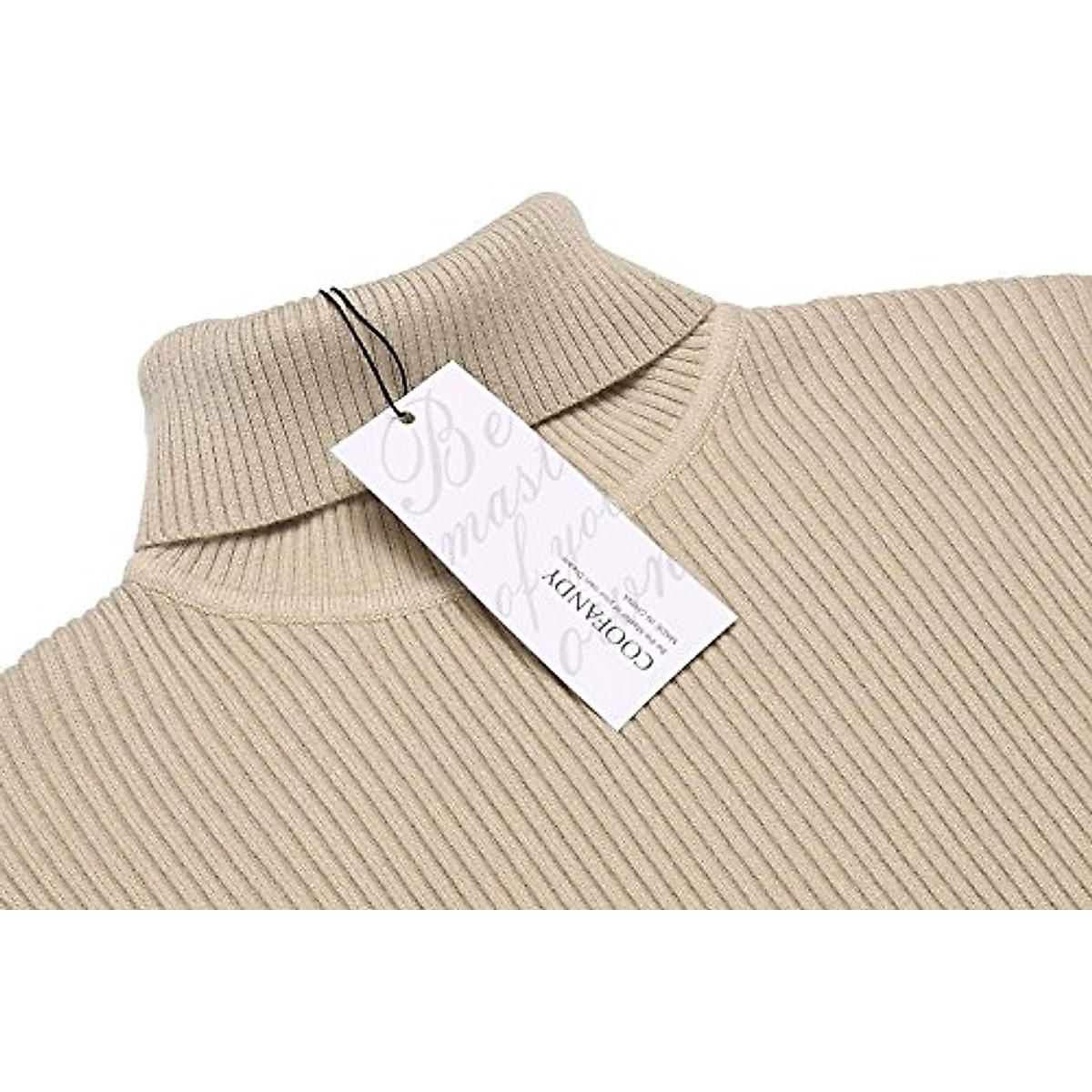 COOFANDY Mens Ribbed Slim Fit Knitted Pullover Turtleneck Sweater Khaki