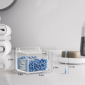 Dealpoli Qtip Holder with Lid Cotton Balls Swab Organizer Acrylic Cotton Square Pads Holder Makeup Pad Cosmetic Storage Case Q-tip Dispenser (DP011)