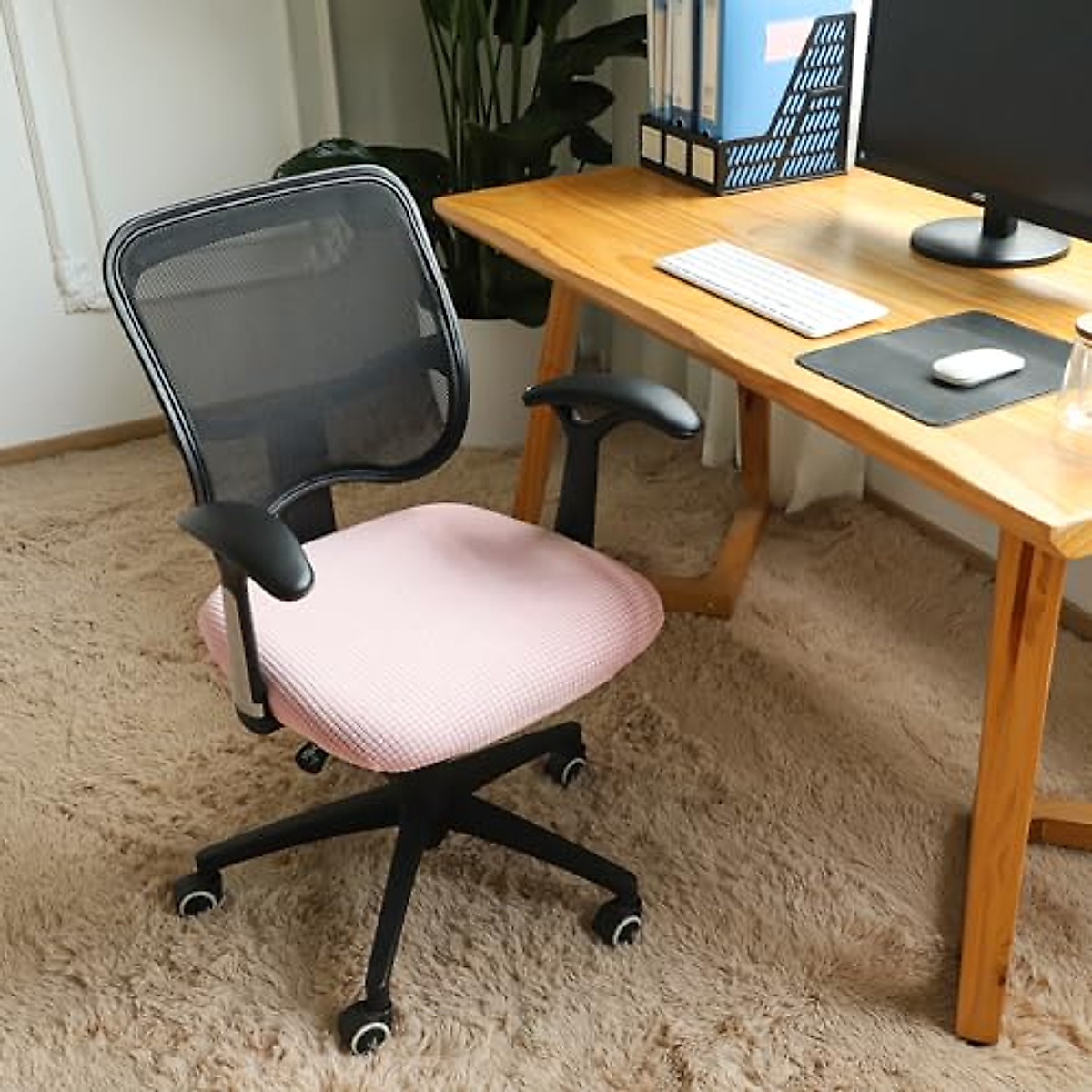 FORCHEER Office Desk Chair Seat Covers Jacquard Fabric Computer Chair Seat Cushion Slipcovers-Pink