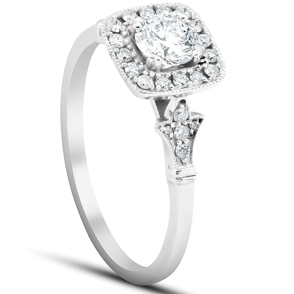 3/4 CT Diamond Cushion Halo Engagement Ring Matching Wedding Band 14k White Gold - Size 6