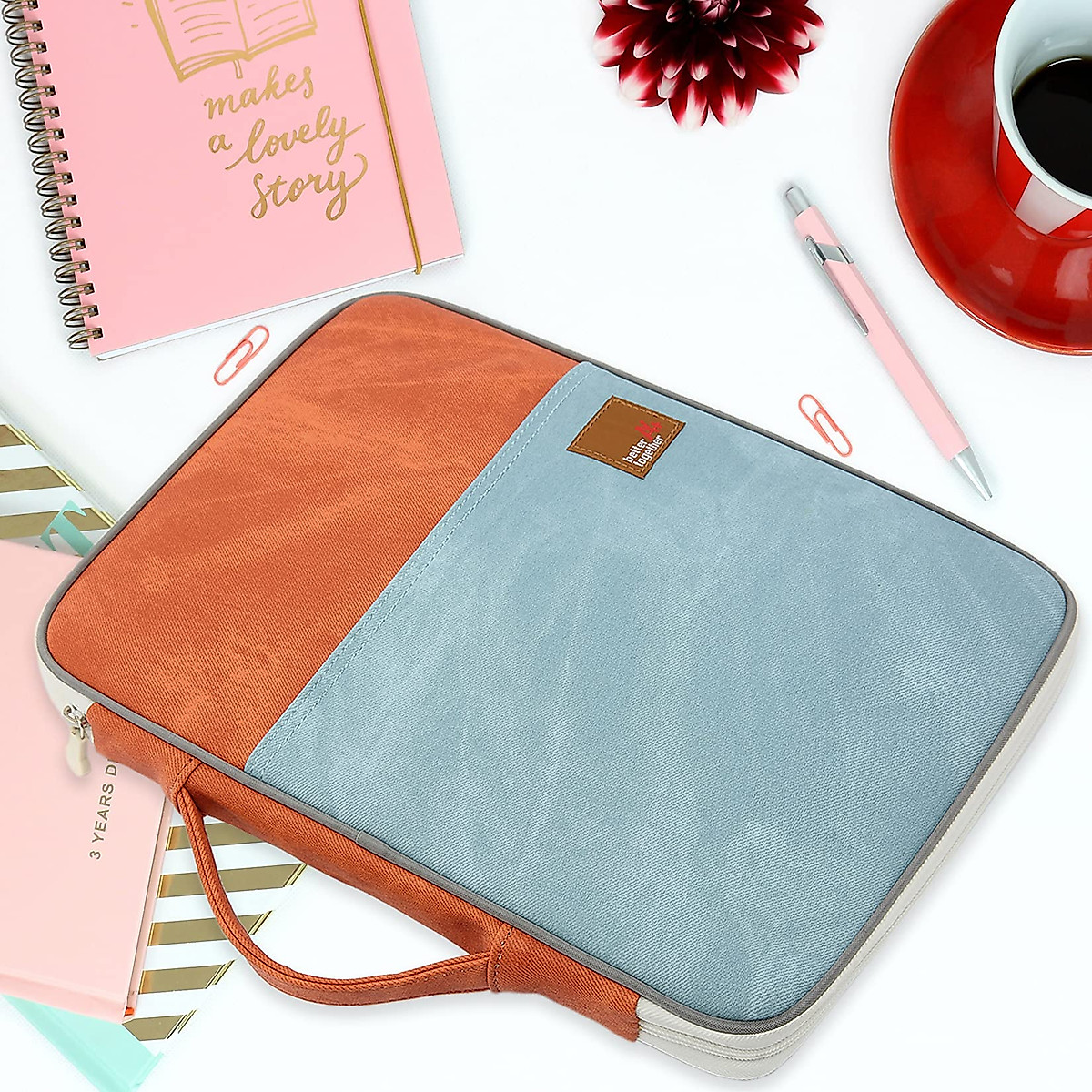 Mygreen Zipper Portfolio Organizer A4 Note Pouch-Waterproof Document Bags/Zipper Binder/Paper Case Khaki and Grey