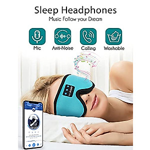 LC-dolida Sleep Headphones Bluetooth Sleep Mask, Sleeping Headphones 3D Eye Mask Wireless Music Sleeping Headphones for Side Sleepers Noise Cancelling Headphones for Men Women （Blue+Grey）