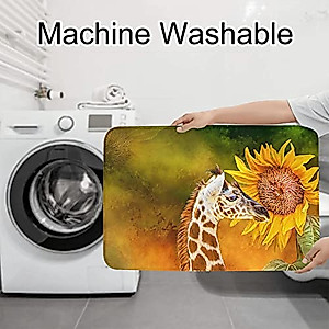 Danlim Anti Slip Bathroom Non Slip Rugs, Luxurious Super Soft Flannel Anti Slip Mat 3 Pieces/Set,Super Absorbent,Machine Washable Giraffe and Sunflower