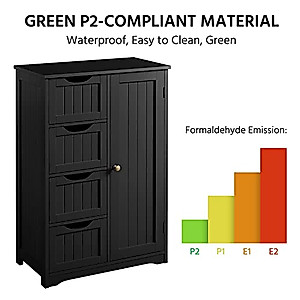 Yaheetech Wooden Bathroom Floor/ Side Storage Organizer Cabinet with 4 Drawers and 1 Cupboard, Freestanding Entryway Storage Unit Console Table for Home Decor