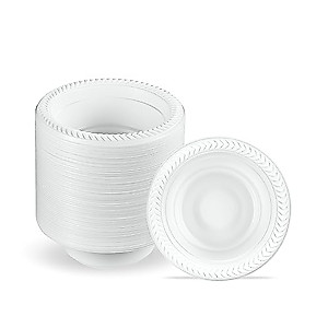 PLASTICPRO 100 PCS White Plastic Bowls 5 oz Premium Quality Light Weight Dishes Disposable Small Plastic Bowls for Dessert Appetizers Soups for Parties Weddings