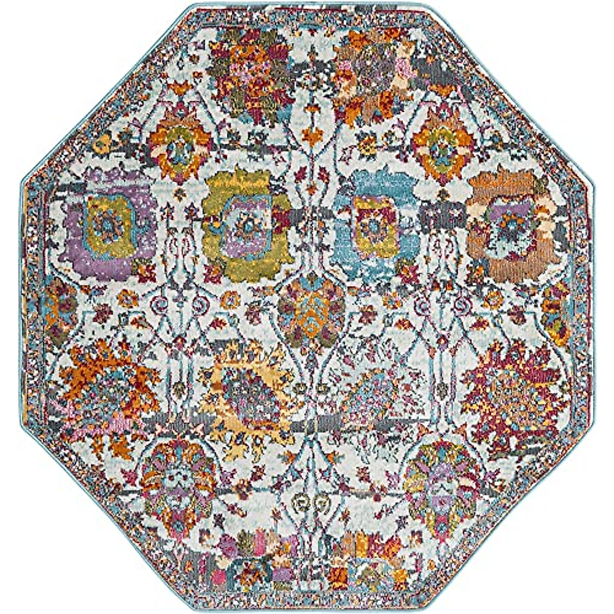 Rugs.com Paragon Collection Rug – 4 Ft Octagon Multi Medium-Pile Rug Perfect for Living Rooms, Kitchens, Entryways