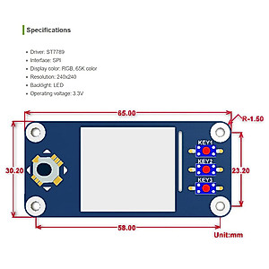 Waveshare 1.3 Zoll LCD Display HAT for Raspberry Pi, 240x240 IPS, SPI, Joystick & 3X Buttons