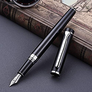 Duke Black Fountain Pen Set Fine Nib with Ink Cartridge Converter and Case