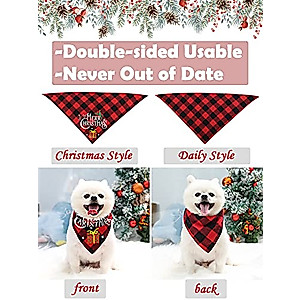 Gorvalin 3 Pack Green and Red Plaid Dog Bandana, Classic Square Plaid Holiday Dog Pet Bandanna Scarf Dog Bib Adjustable Reversible Kerchief Scarf for Small to Large Dogs Puppy Cats Pets
