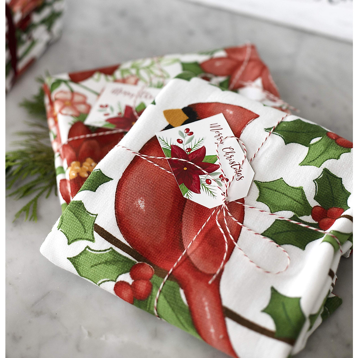 Ritz Dual Print Kitchen Towels, Watercolor Christmas Set, Great Christmas Gift, 100% Cotton, Highly Absorbent, Machine Washable, 4 Pack