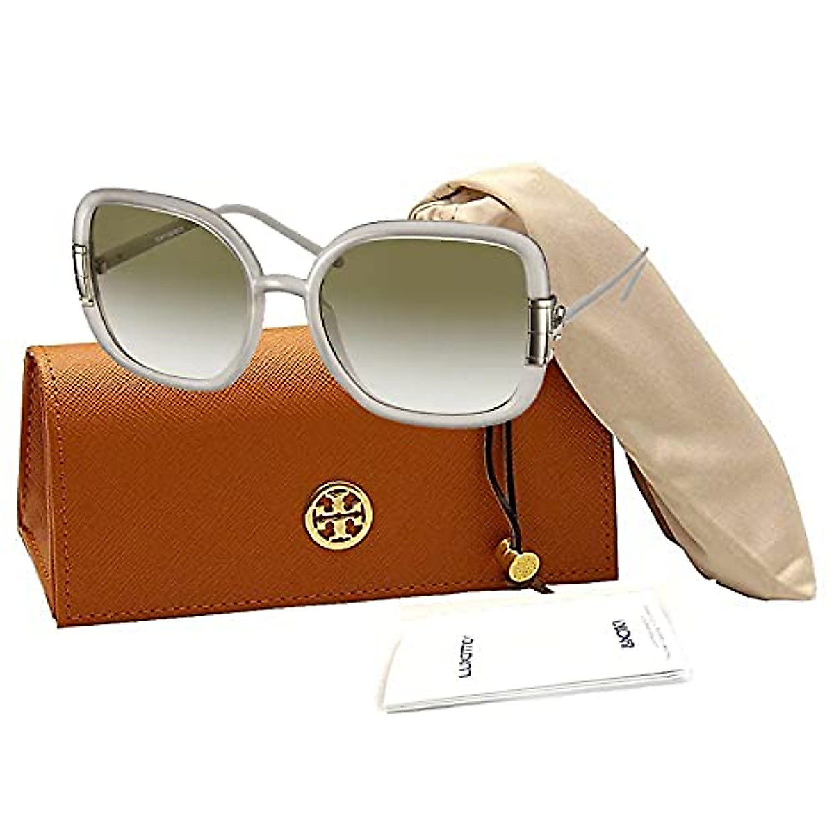 Tory Burch TY9063U 11458E 56MM Milky Ivory/Olive Gradient Square Sunglasses for Women + BUNDLE with Designer iWear Eyewear Kit