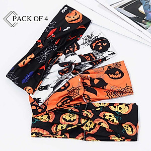 Catery Halloween Headbands Pumpkin Head Wraps Stretchy Witch Spider Web Hair Bands Cross Knotted Turban Headband Halloween Costume Party Hair Accessory for Women and Girls Pack of 4