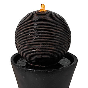 Dark Sphere Modern Zen Outdoor Floor Water Fountain 30" High with LED Light Bubbler Pillar for Garden Patio Backyard Deck Home Lawn Porch House Relaxation Exterior Balcony - John Timberland
