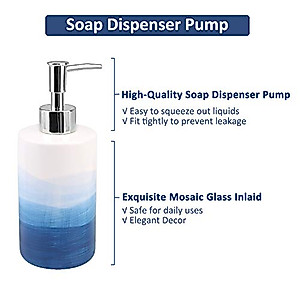 4 Piece Painted Ceramic Bathroom Accessory Set, Includes Soap Dispenser Pump, Toothbrush Holder, Tumbler, Soap Dish Sanitary, Ideas Home Gift for Ware Home Decor Bath(Blue)