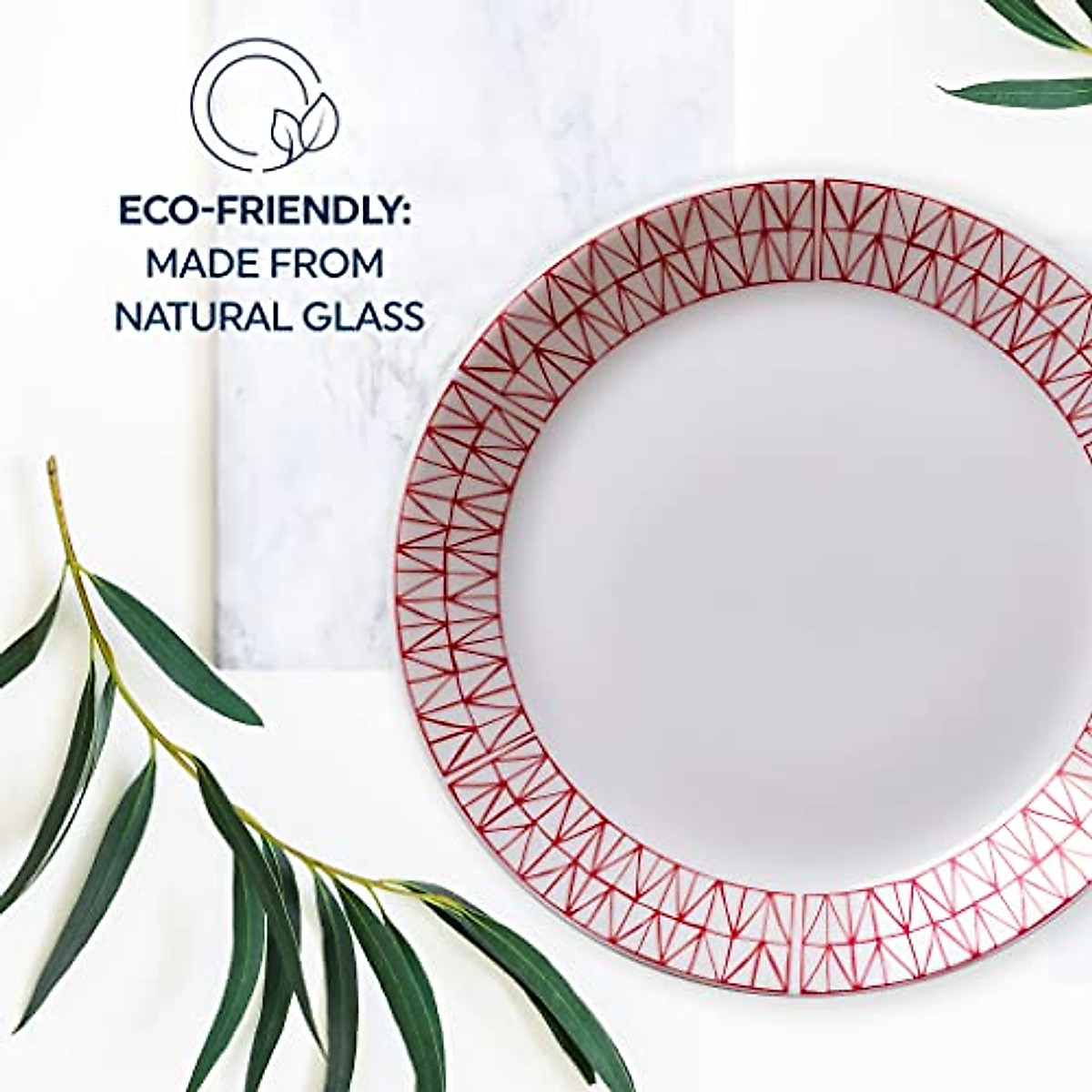 Corelle Everyday Expressions 12-Pc Dinnerware Set, Service for 4, Durable and Eco-Friendly, Higher Rim Glass Plate & Bowl Set, Microwave and Dishwasher Safe, Graphic Stitch