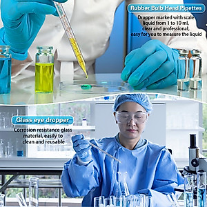 Asherxin 5 Pack 10ml Glass Pipette Dropper Lab Graduated Dropper Glass Liquid Pipette with 1 Pc Cleaning Brush for Liquid Essential Oil, Lab Dropper Pipettes Transfer with Rubber Cap