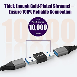 AGVEE 4 Pack USB-A 3.0 Male to USB-A Male Bidirectional Adapter, USB 3.2 Gen 1 Coupler Extender Extension Converter Connector, Black