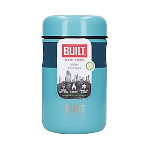 Built Double Wall Vacuum Insulated Food Flask for Hot and Cold Foods, Stainless Steel, Teal, 490 ml