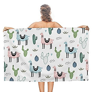 My Little Nest Bath Towels Quick Dry Bathroom Towels Cute Llama Cactus Elements Absorbent Shower Towels Soft Hand Towel Wash Cloths for Spa Pool Hotel Gym 31" x 51"