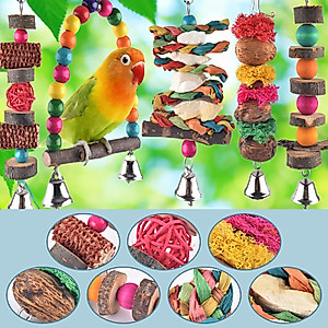 Bissap Bird Chew Toys, 7 Packs Parakeet Natural Wood Toys Parrot Hanging Cage Toy Bird Perch Stand for Small Bird Conure Cockatiel Parrotlet Lovebird Budgie